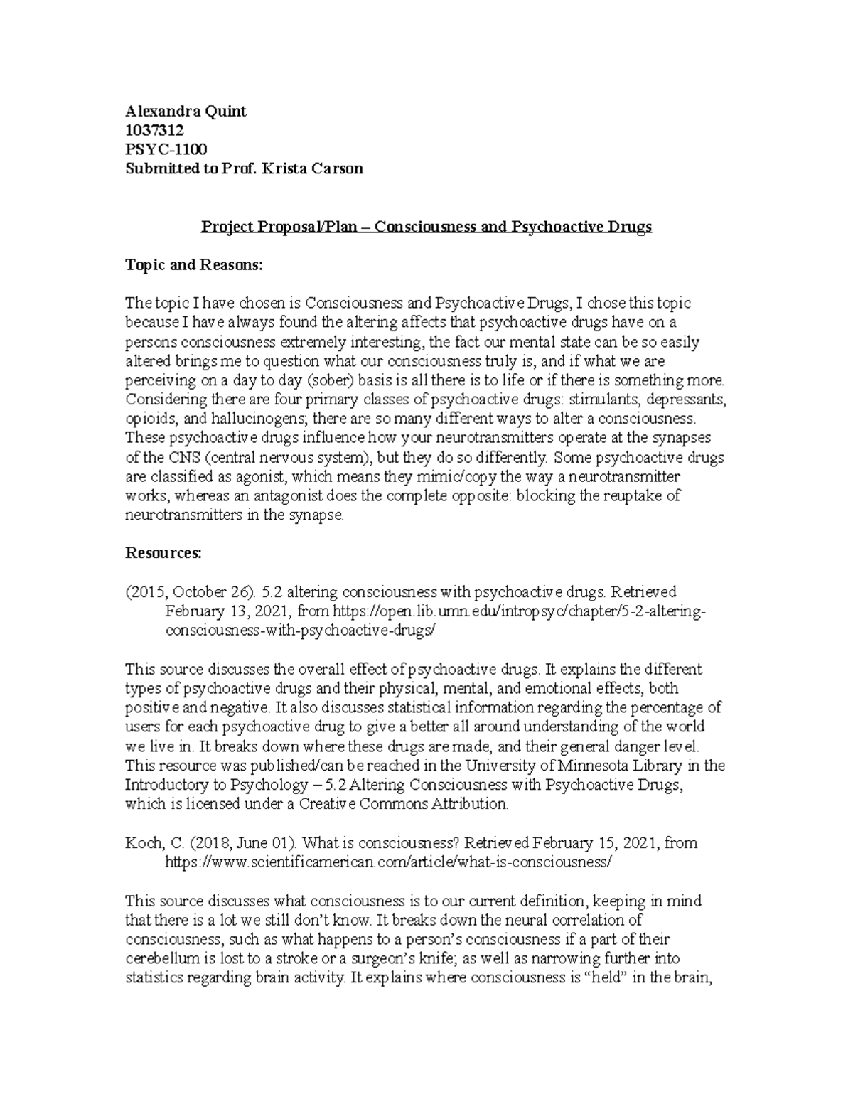 Presentation Outline - SOC - Alexandra Quint 1037312 PSYC- Submitted to ...