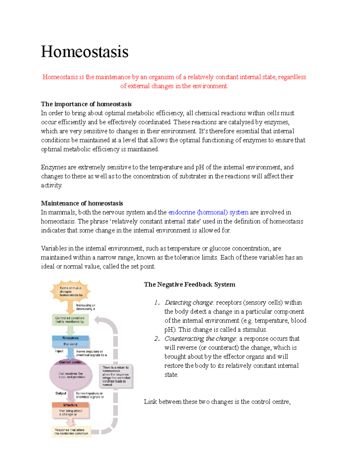 8.1 Homeostasis - homestasis - Homeostasis Homeostasis is the ...