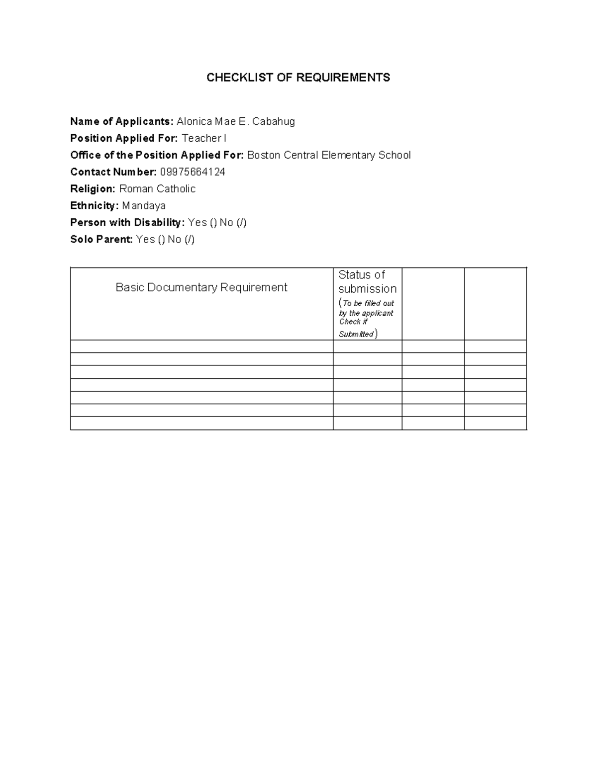 Checklist OF Requirements - History 11 - CHECKLIST OF REQUIREMENTS Name ...