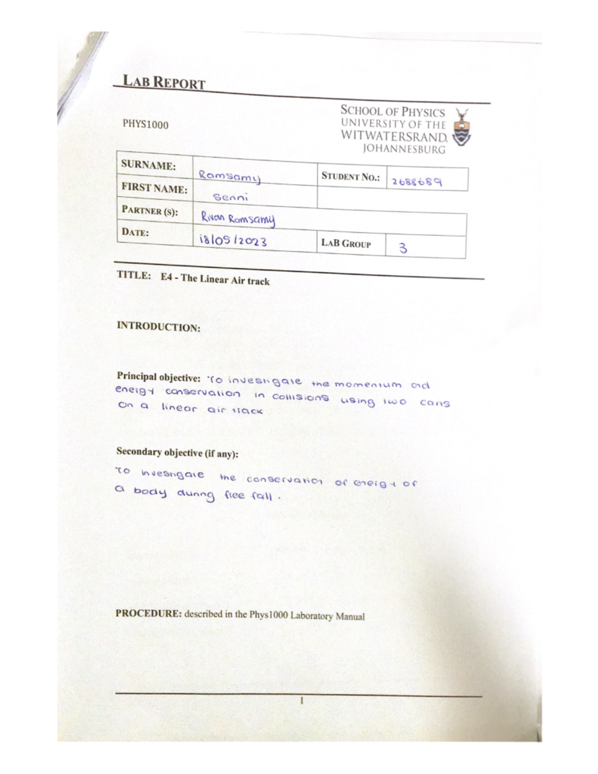 EXP04 : Physics - PHYS1032/1033 - Studocu