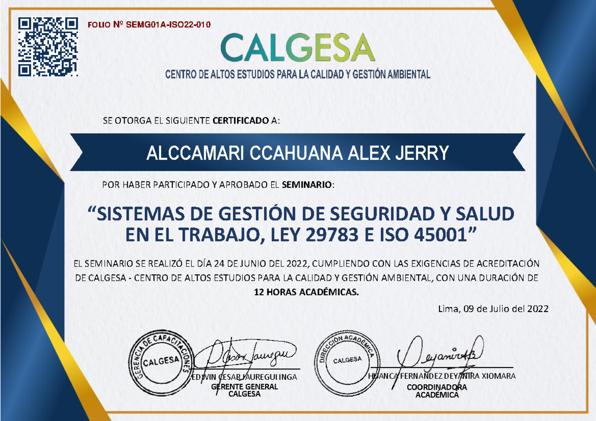SEMG01A-ISO22-010 - diplomado - SE OTORGA EL SIGUIENTE CERTIFICADO A ...