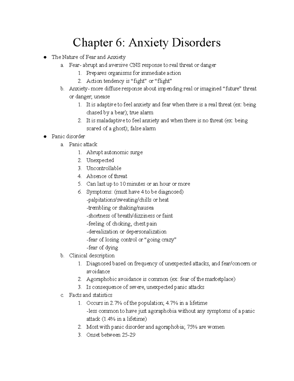 Abnormal Psychology 6 - Lecture notes 6 - Chapter 6: Anxiety Disorders ...