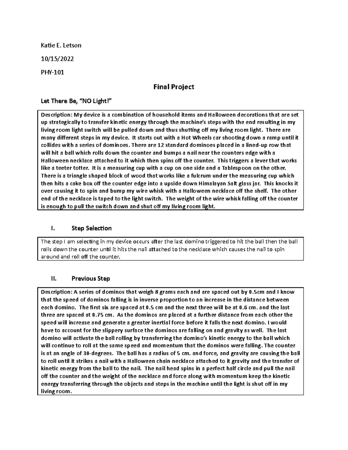 Final project physics - Katie E. Letson 10/15/ PHY- Final Project Let ...