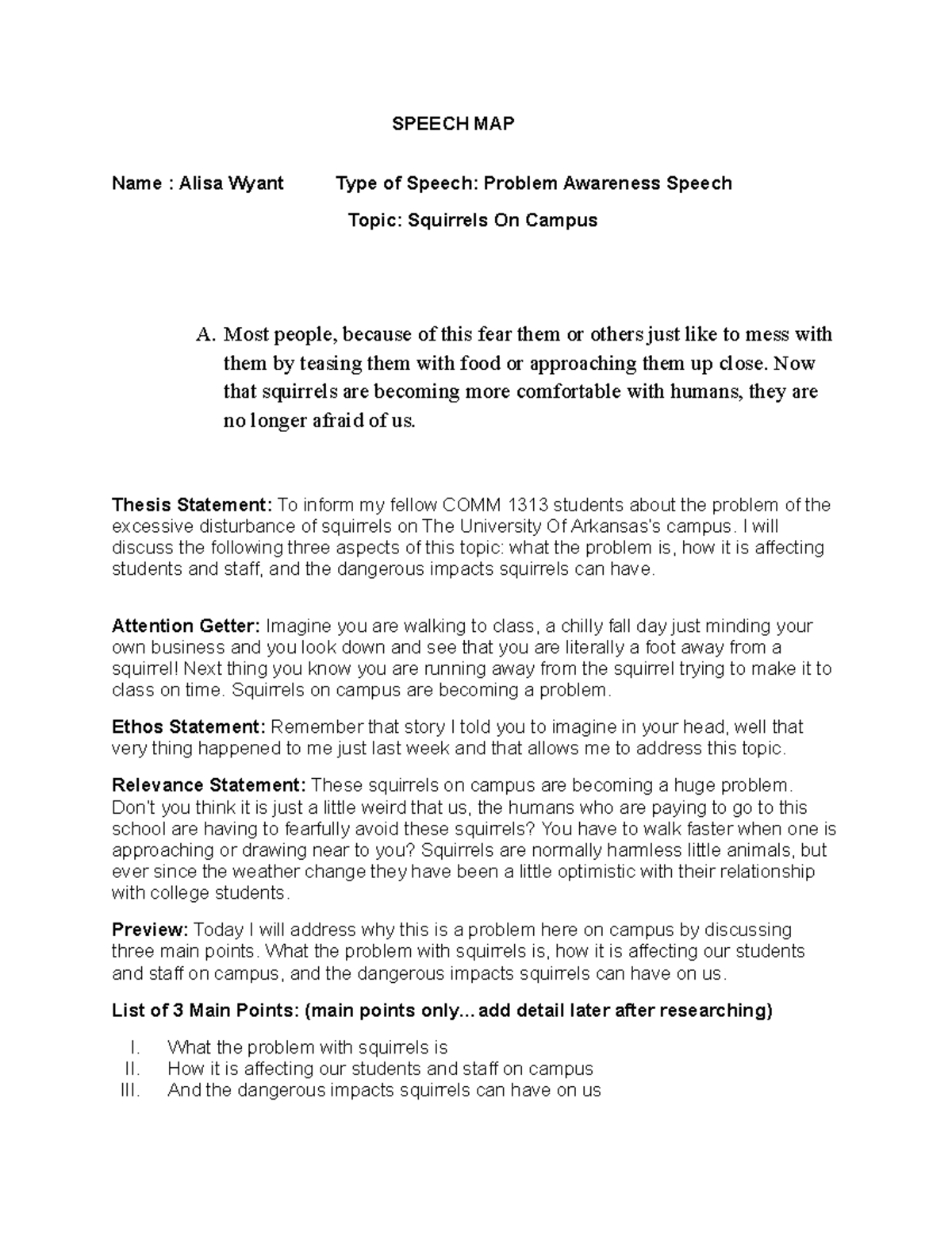 PA Speech Map - notes from class - SPEECH MAP Name : Alisa Wyant Type ...