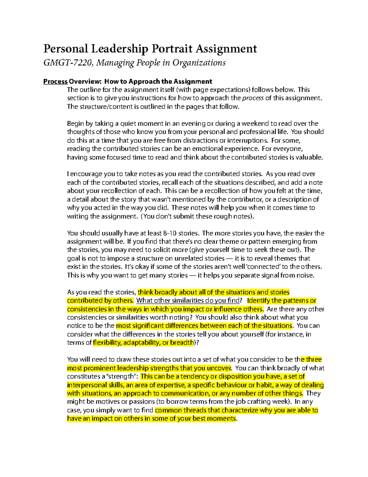 Leadership Portrait Assignment Guidelines - Personal Leadership ...