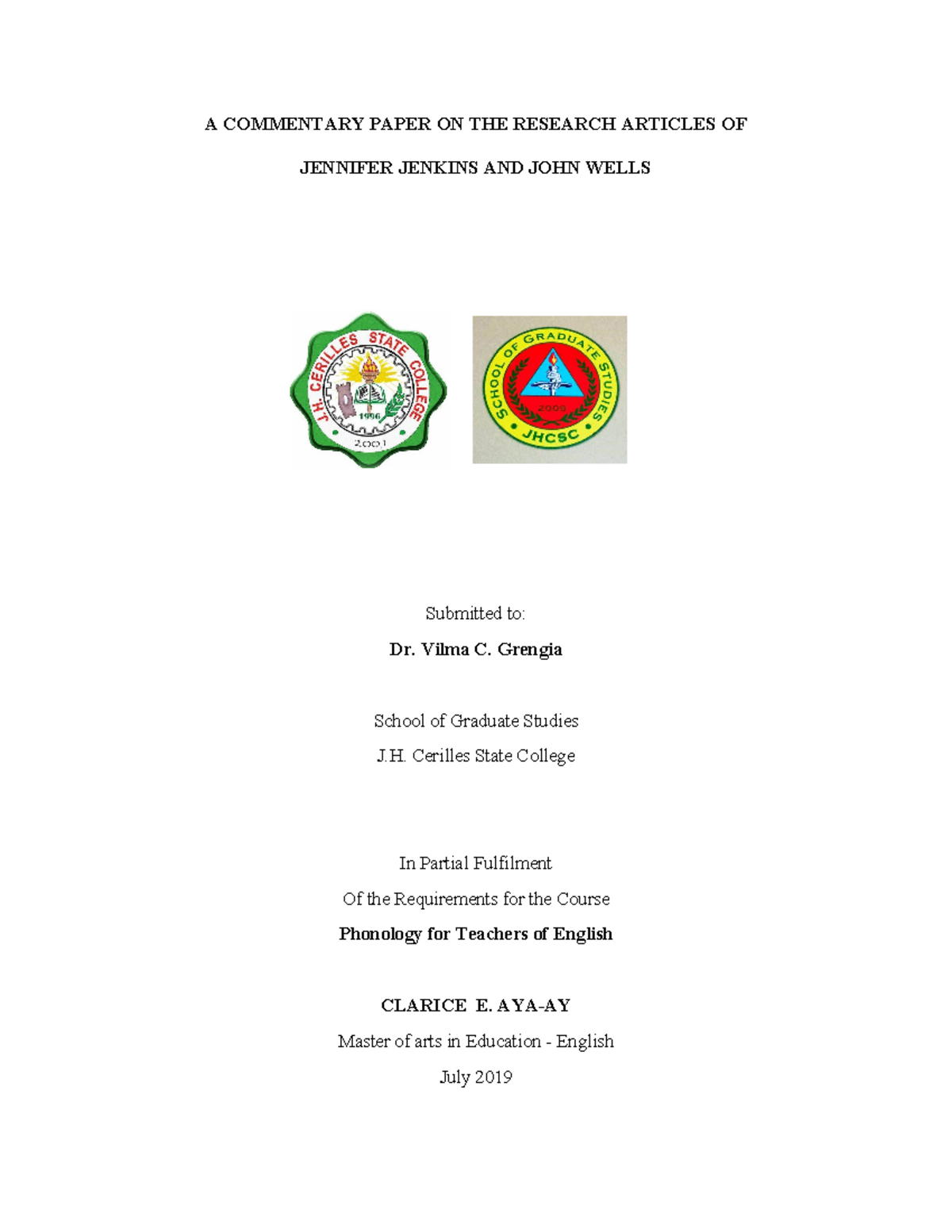 A Commentary Paper - A COMMENTARY PAPER ON THE RESEARCH ARTICLES OF ...