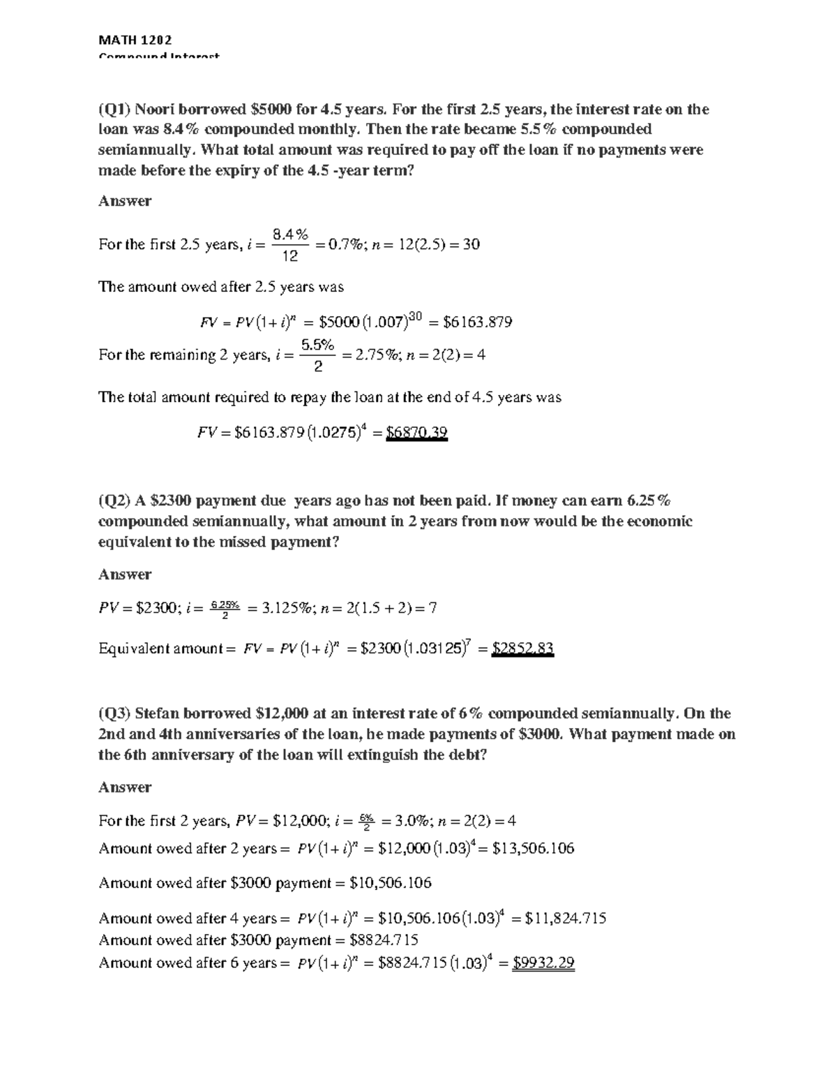 Solved Practice Sheet - CI - P1 - Compound Interest Prof. Hussam Jawad ...