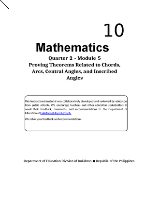 Math 10 Q2 Module 4 - Math Grade 10 quarter 2 - This instructional material was collaboratively ...