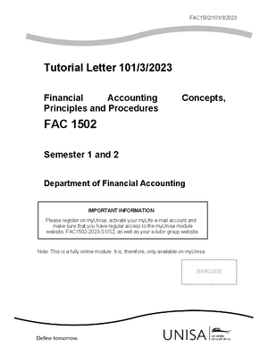 FAC1502 Study unit 1 2021 - FAC Financial Accounting I: Financial Accounting Concepts ...