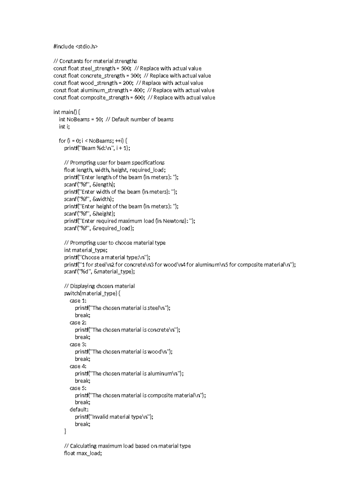 Assingment COMP2 - ans - #include // Constants for material strengths ...