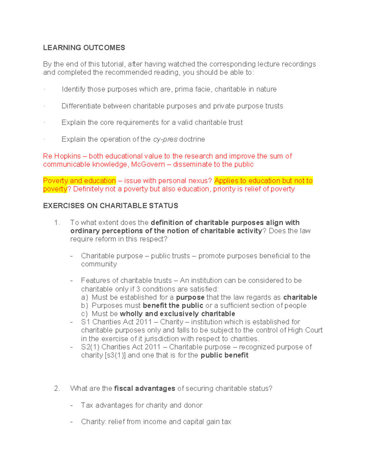 Tutorial 4 - Charities - LEARNING OUTCOMES By the end of this tutorial ...