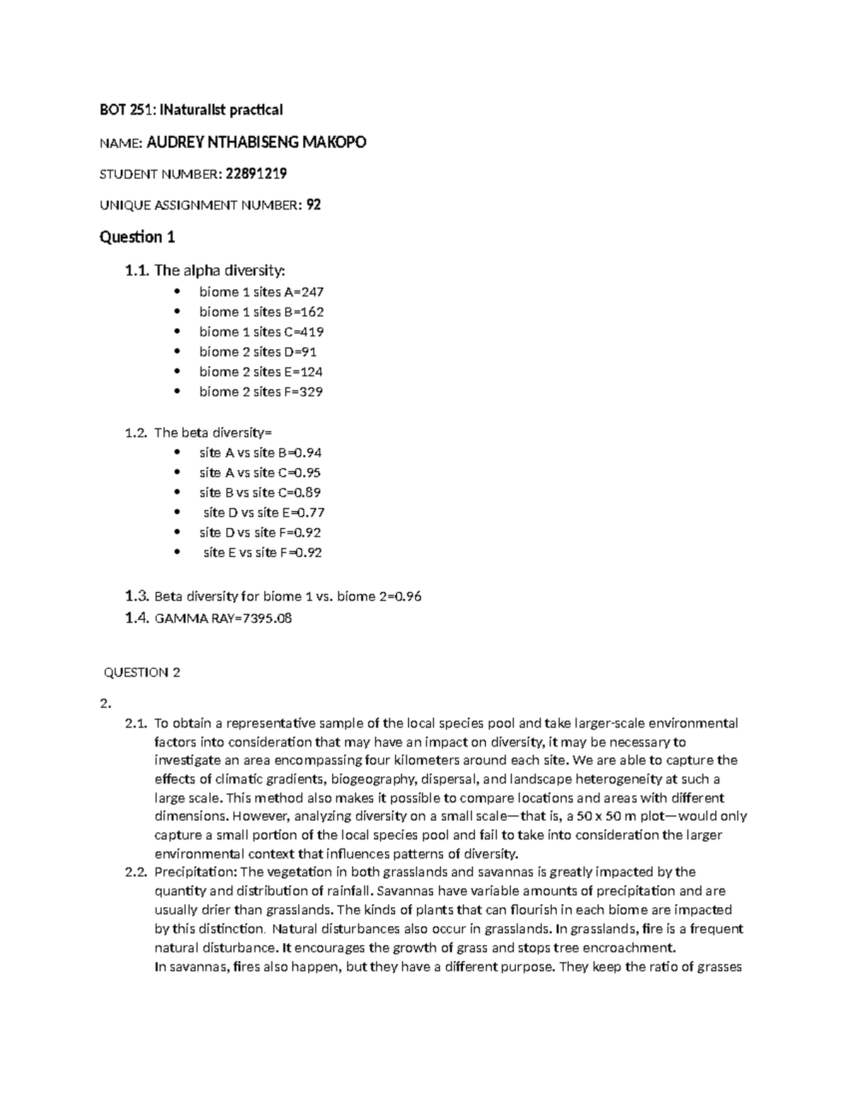 BOT Practical - BOT 251: iNaturalist practical NAME: AUDREY NTHABISENG ...