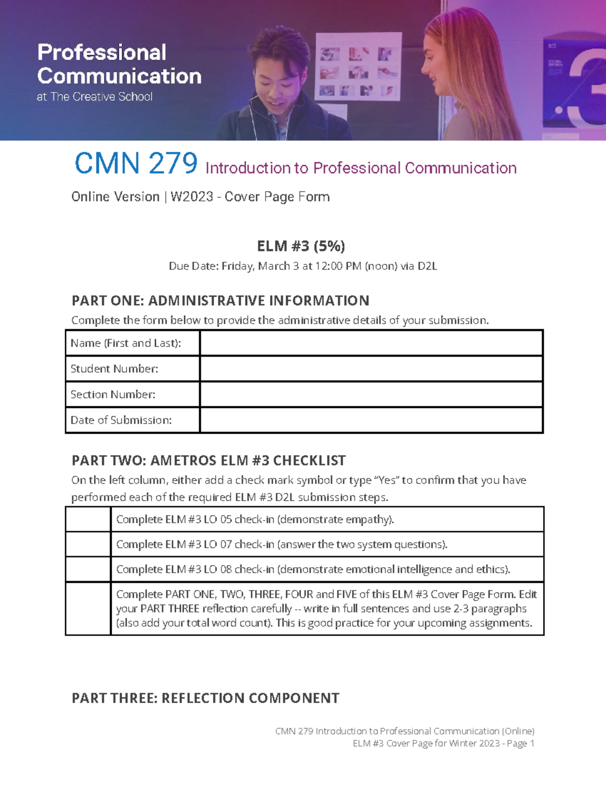 CMN 279 (Online) ELM #3 Cover Page Form - Winter 2023 - CMN 279 ...
