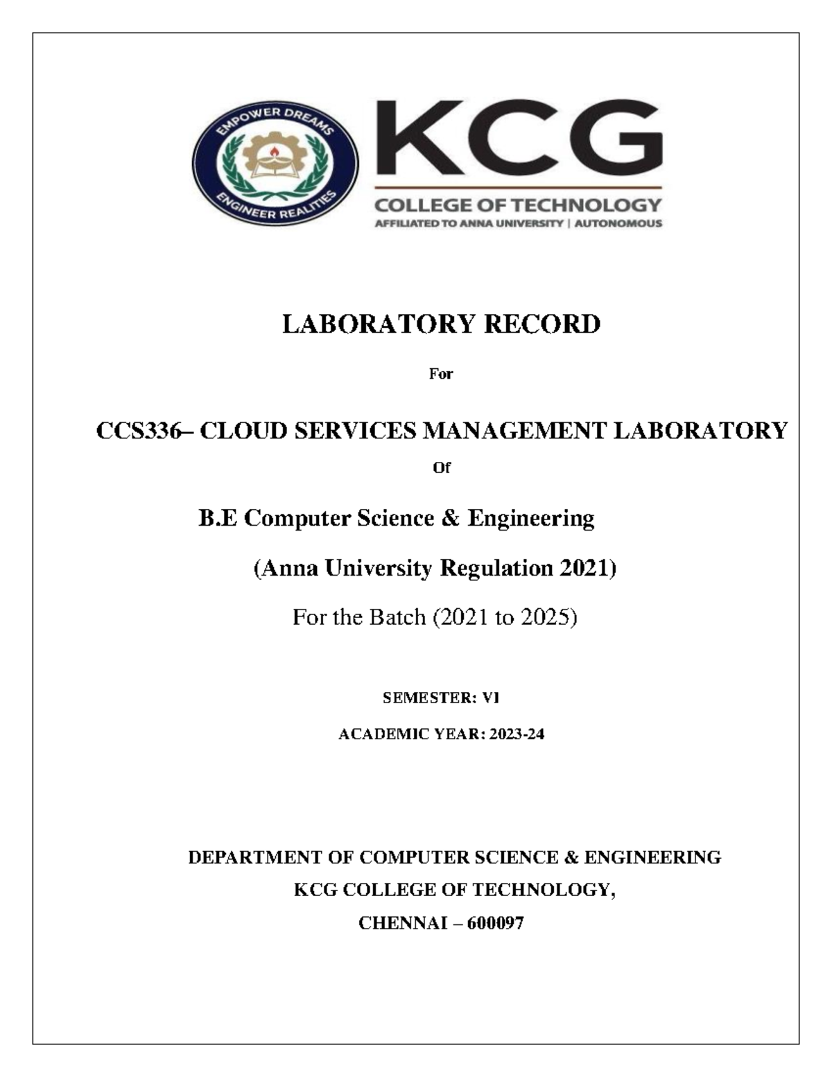CSM Lab Record Master Copy - LABORATORY RECORD For CCS 336 – CLOUD ...