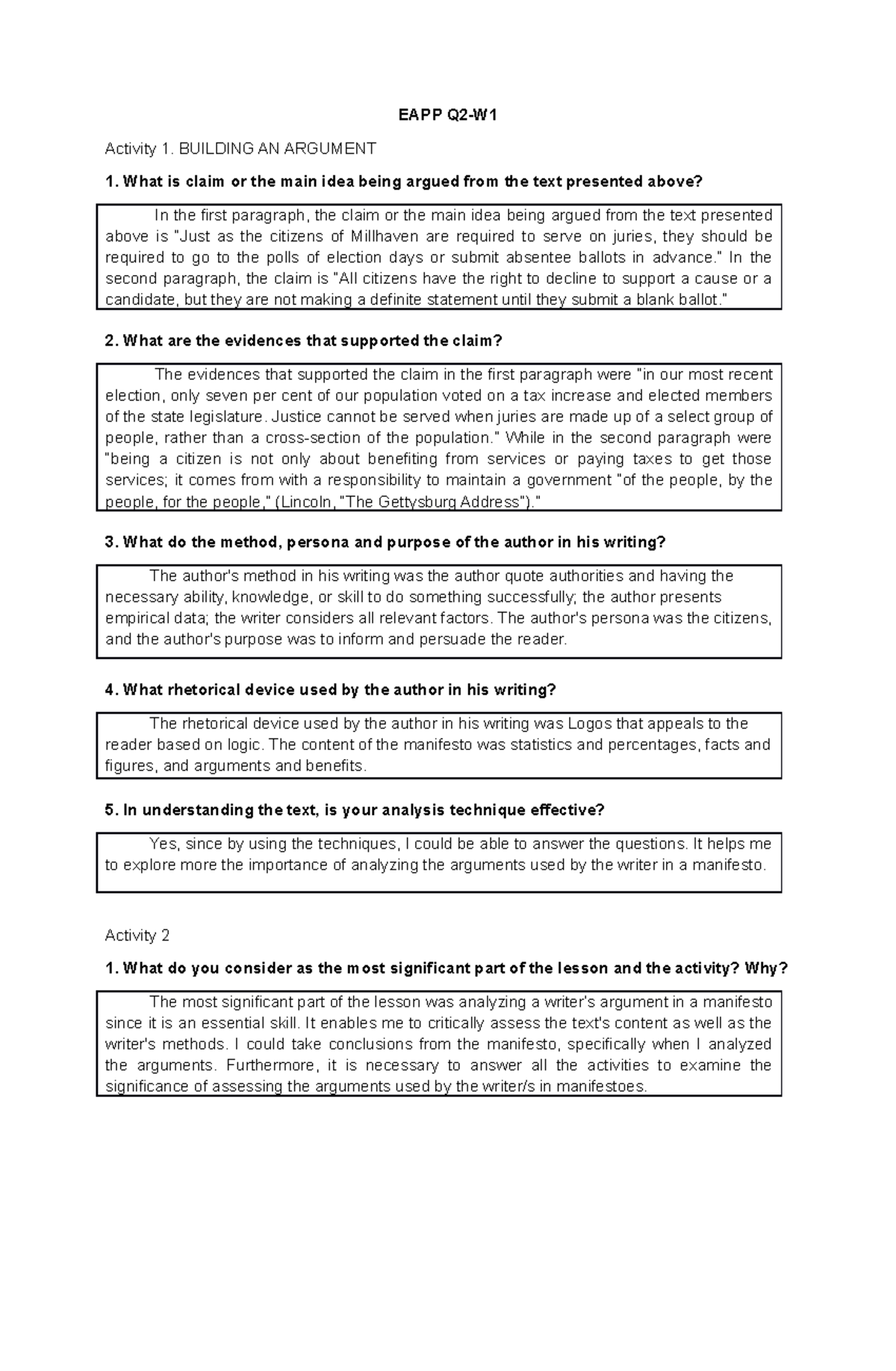 Building AN Argument - EAPP Q2-W Activity 1. BUILDING AN ARGUMENT 1 ...