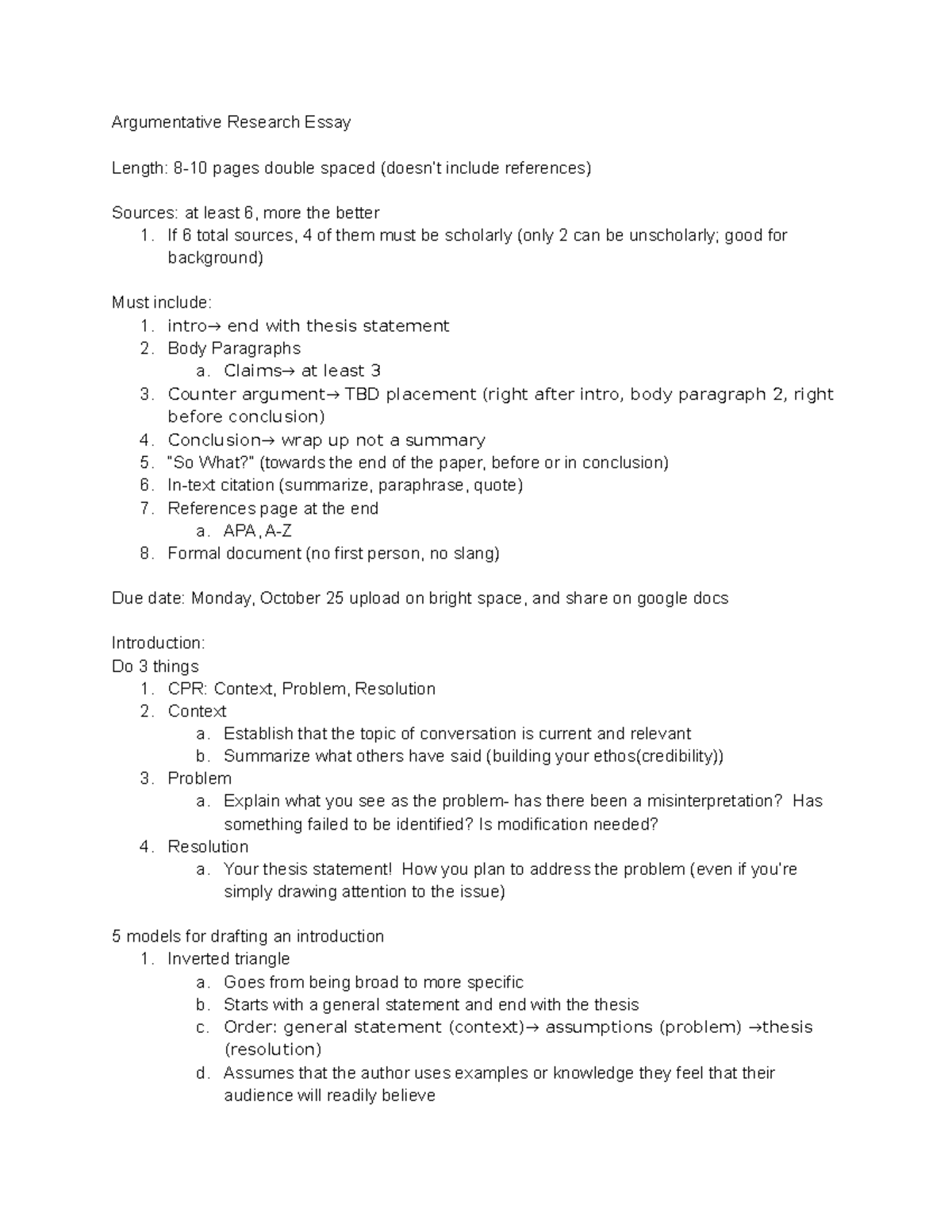 ARE details - Lecture notes 1 - Argumentative Research Essay Length: 8 ...