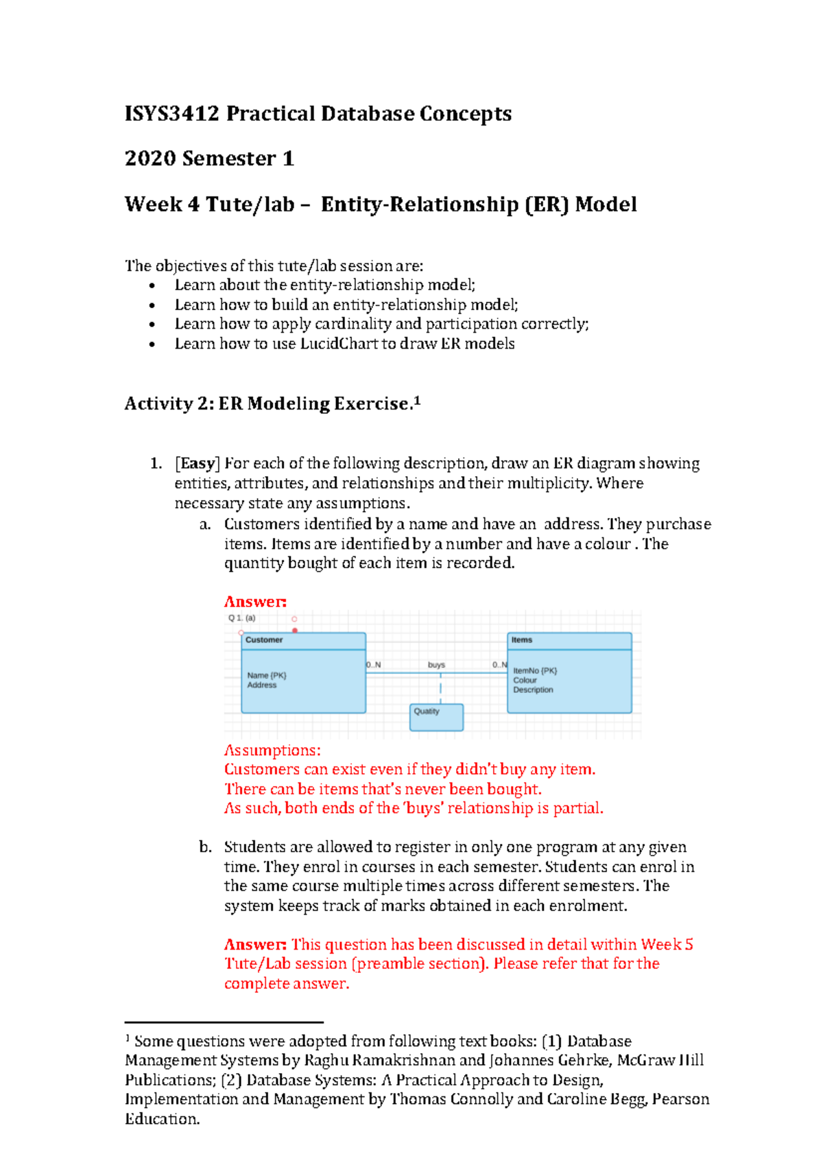 Week 4 - ER Model Tute-Lab 1 - With Answers - ISYS 3412 Practical Database Concepts 2020 ...