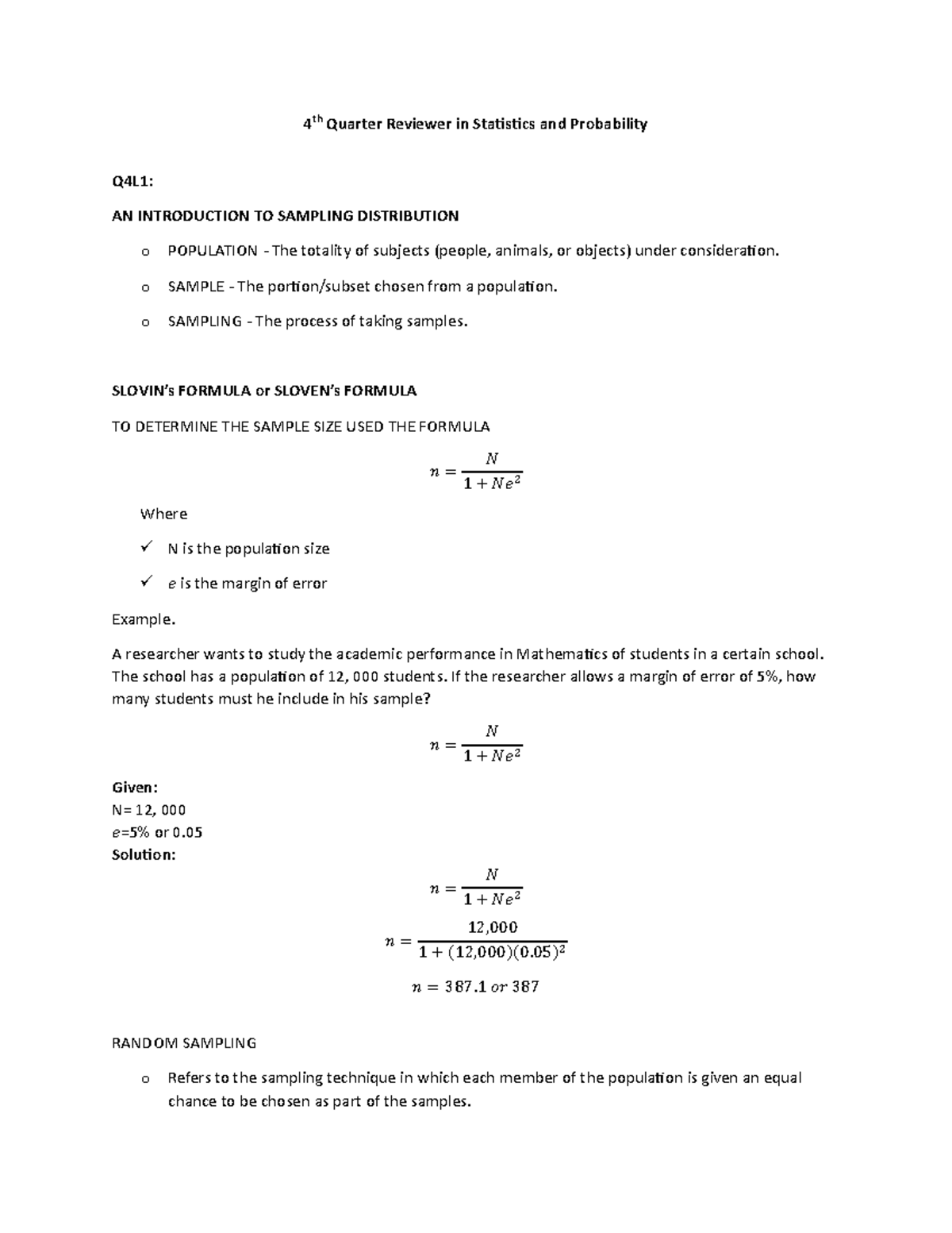 4th Quarter Reviewer in Statistics and Probability - 4 th Quarter ...
