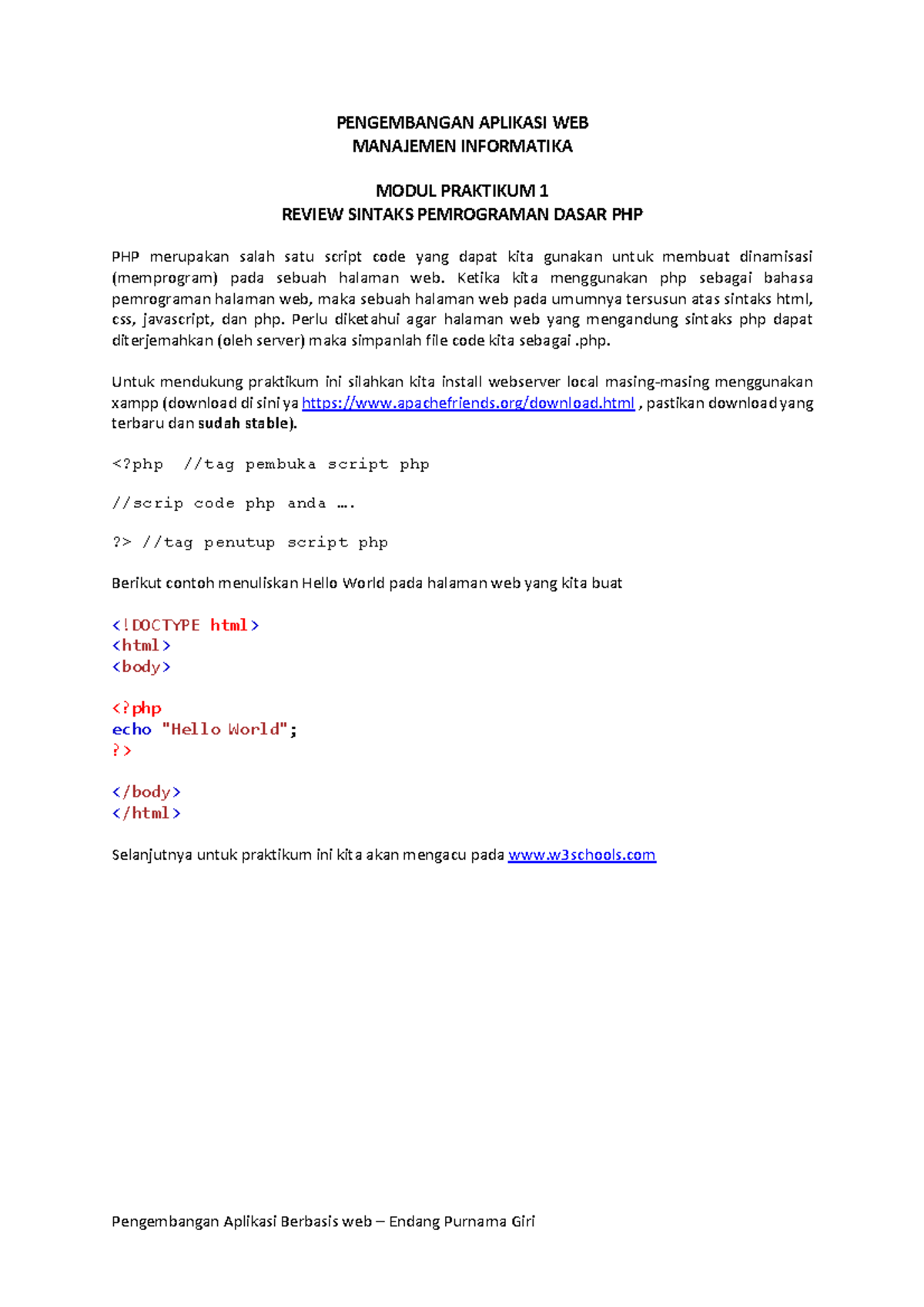 Pengembangan Aplikasi WEB modul prakt 01 php intro bullzip ...