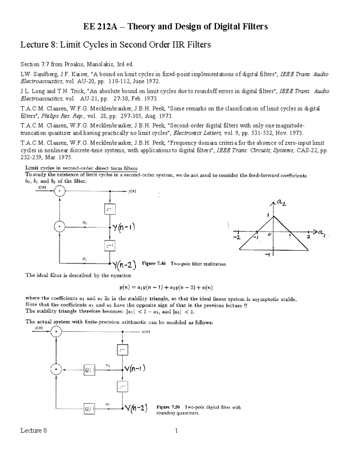 212A 1 Lecture 8 Notes 50 - Lecture 8: Limit Cycles in Second Order IIR ...