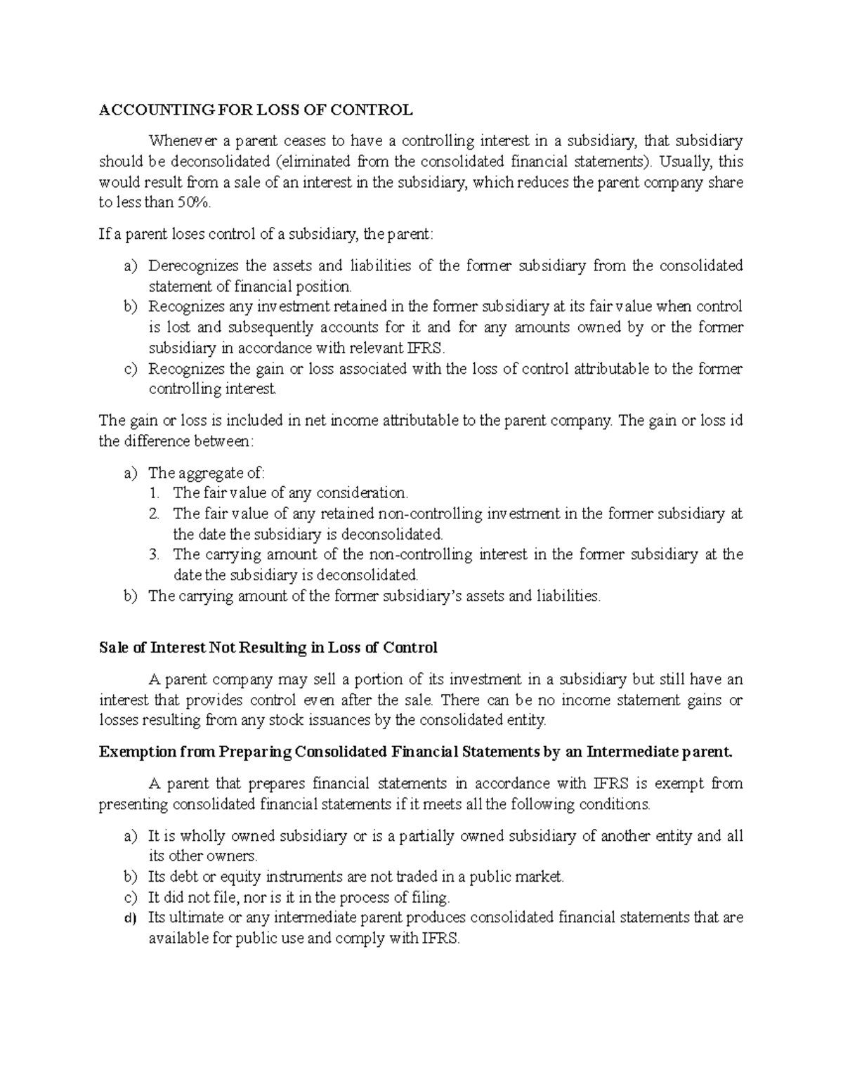 Accounting FOR LOSS OF Control - ACCOUNTING FOR LOSS OF CONTROL ...