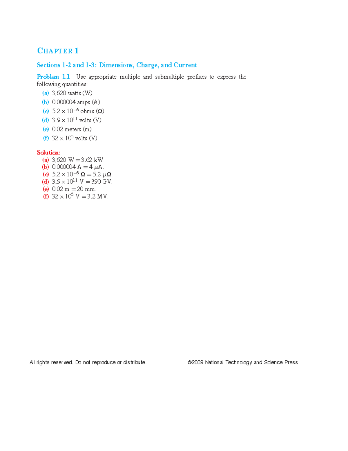 1장 연습문제 솔루션 - good - CHAPTER 1 Sections 1-2 and 1-3: Dimensions, Charge, and Current Problem 1 ...