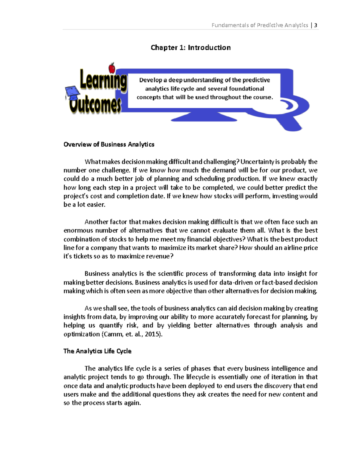 Bafpred - Chapter 1 - Intro to Predictive Analytics - Chapter 1: Introduction Overview of ...