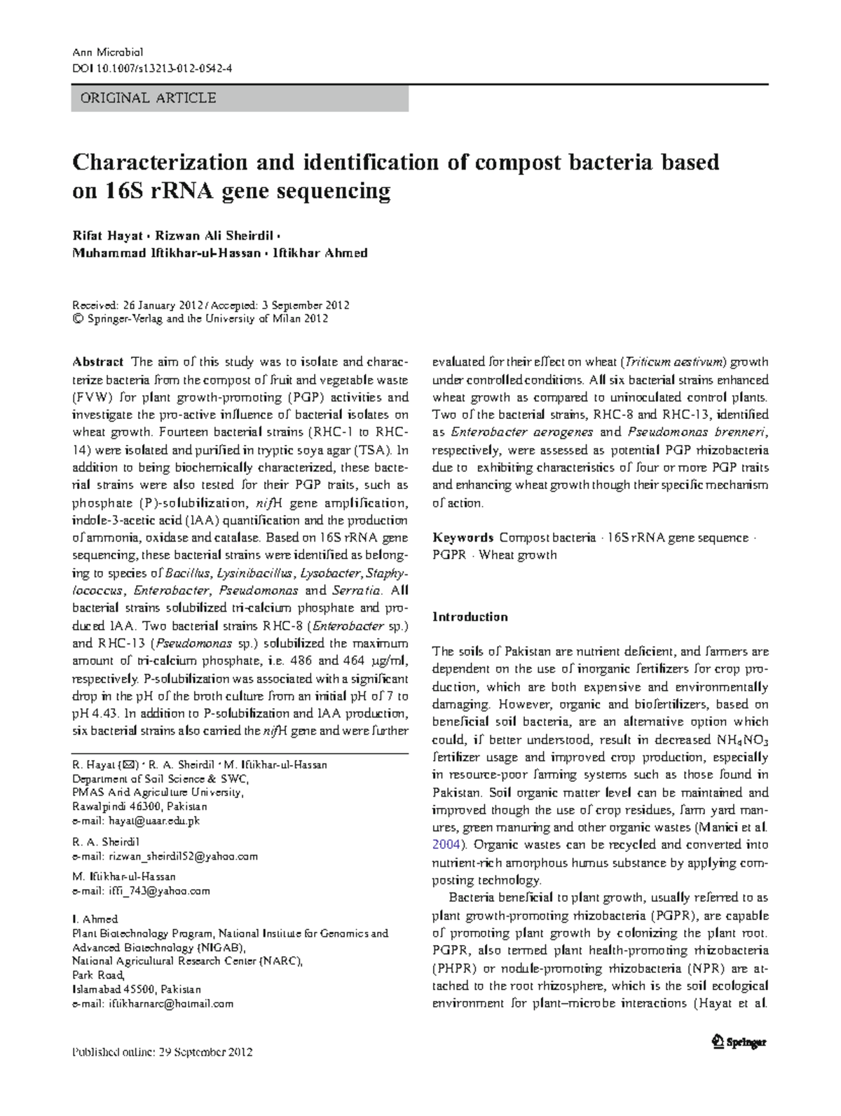 Characterization and identification of compost bacteria based on 16S r ...