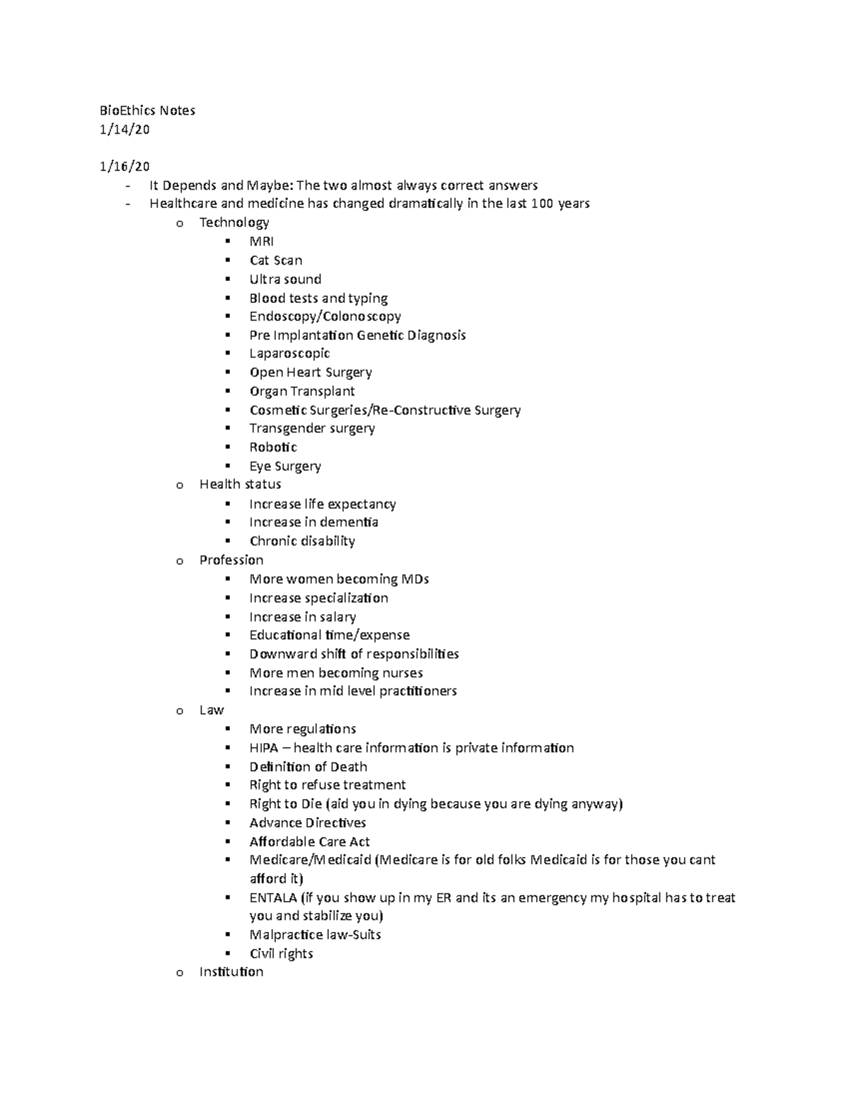 Bio Ethics Notes - BioEthics Notes 1/14/ 1/16/ - It Depends and Maybe ...