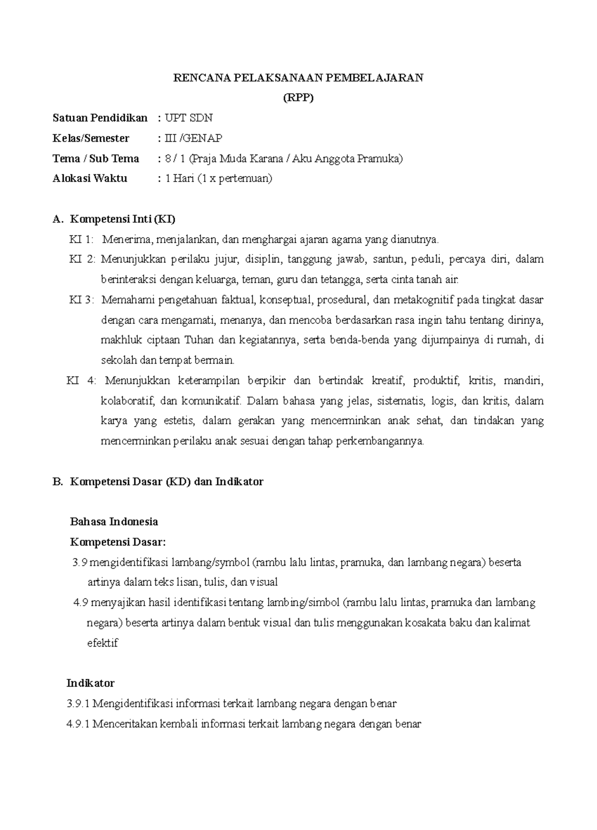 Contoh RPP K13 - TUGAS KULIAH - RENCANA PELAKSANAAN PEMBELAJARAN (RPP ...