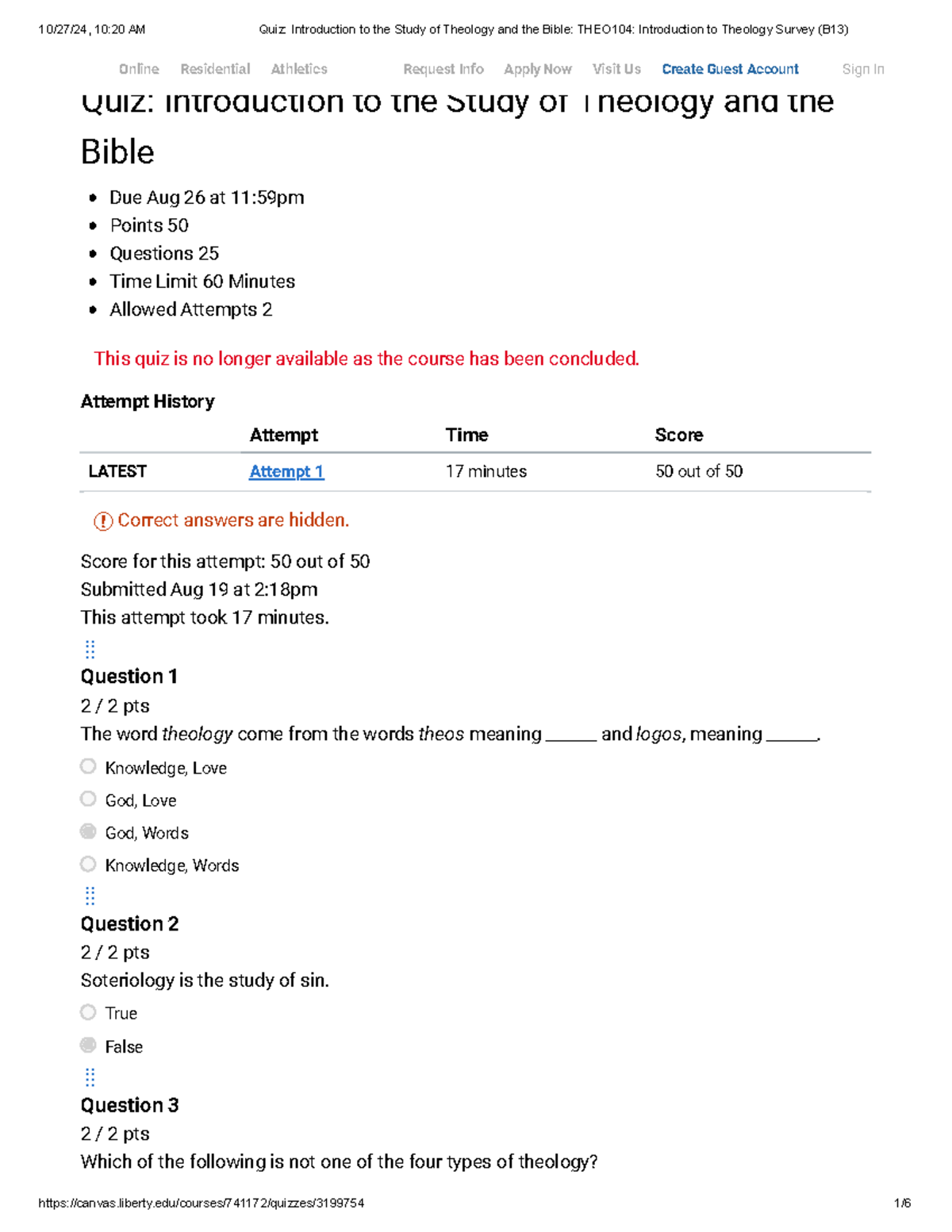 Quiz Introduction to the Study of Theology and the Bible THEO104 ...