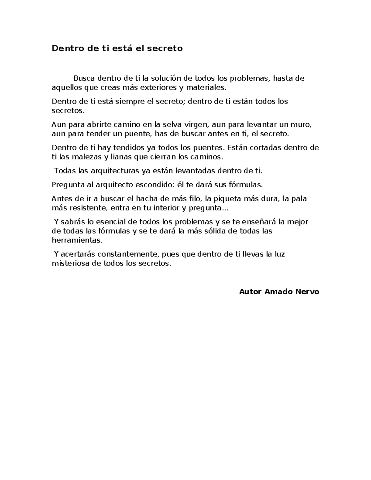 Dentro de ti está el secreto poema Amado nervo - Dentro de ti está el ...