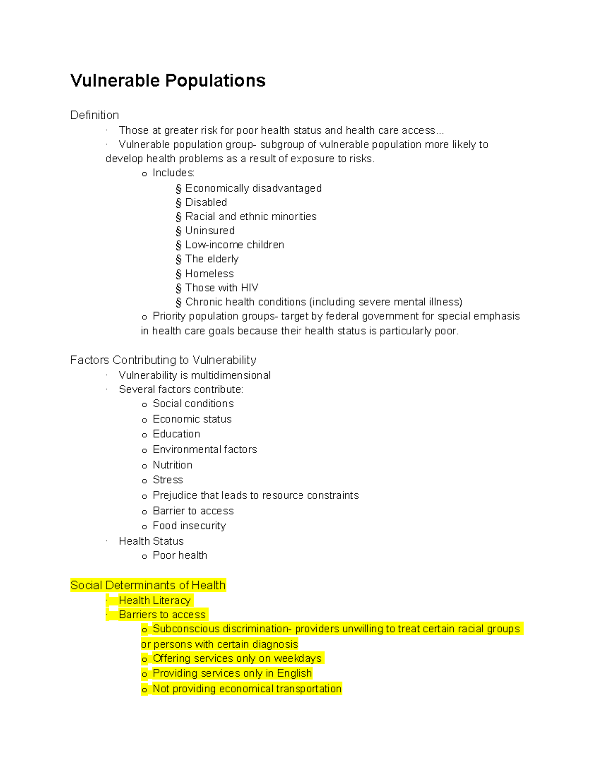 Vulnerable Populations - Vulnerable Populations Definition · Those at ...