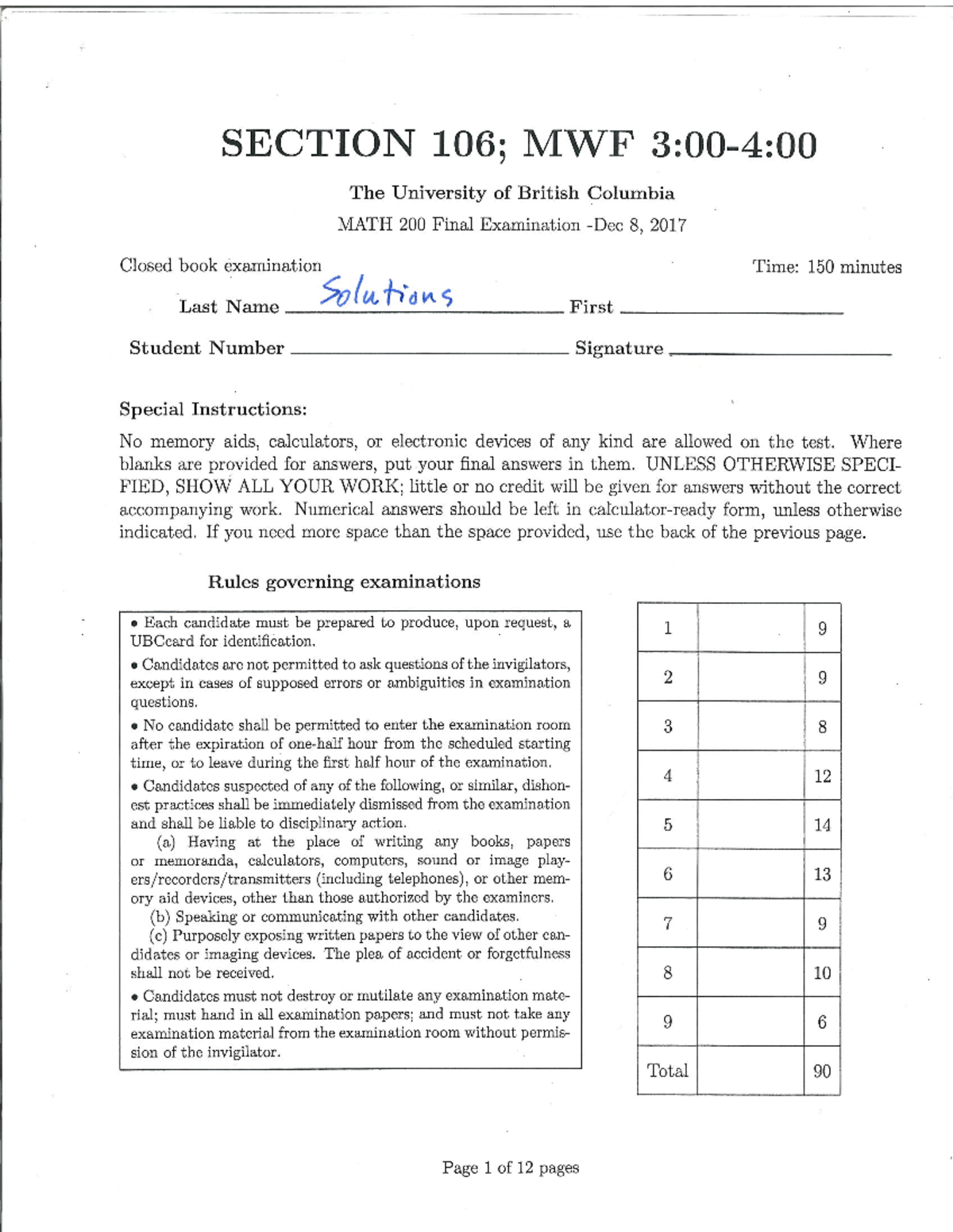 Math 200 Dec. 2017 solutions - MATH 200 - Studocu