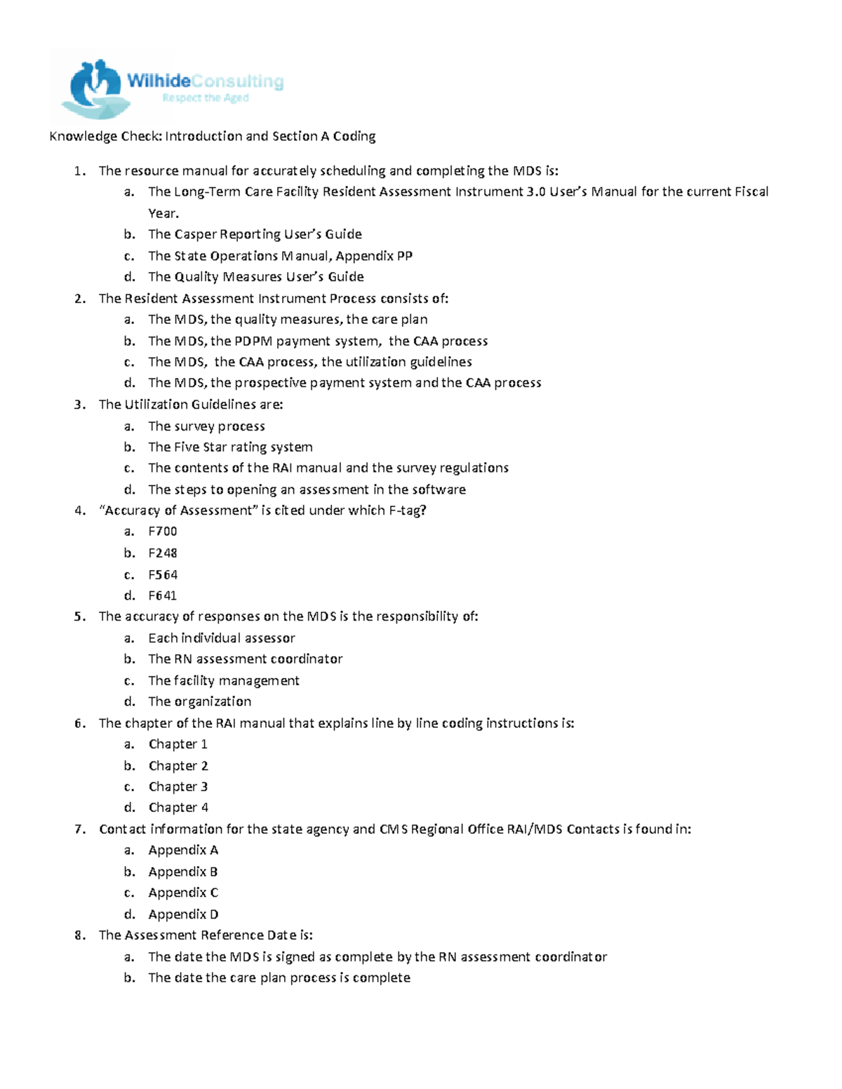 MDS Intro and Section A Knowledge Check - Knowledge Check: Introduction ...