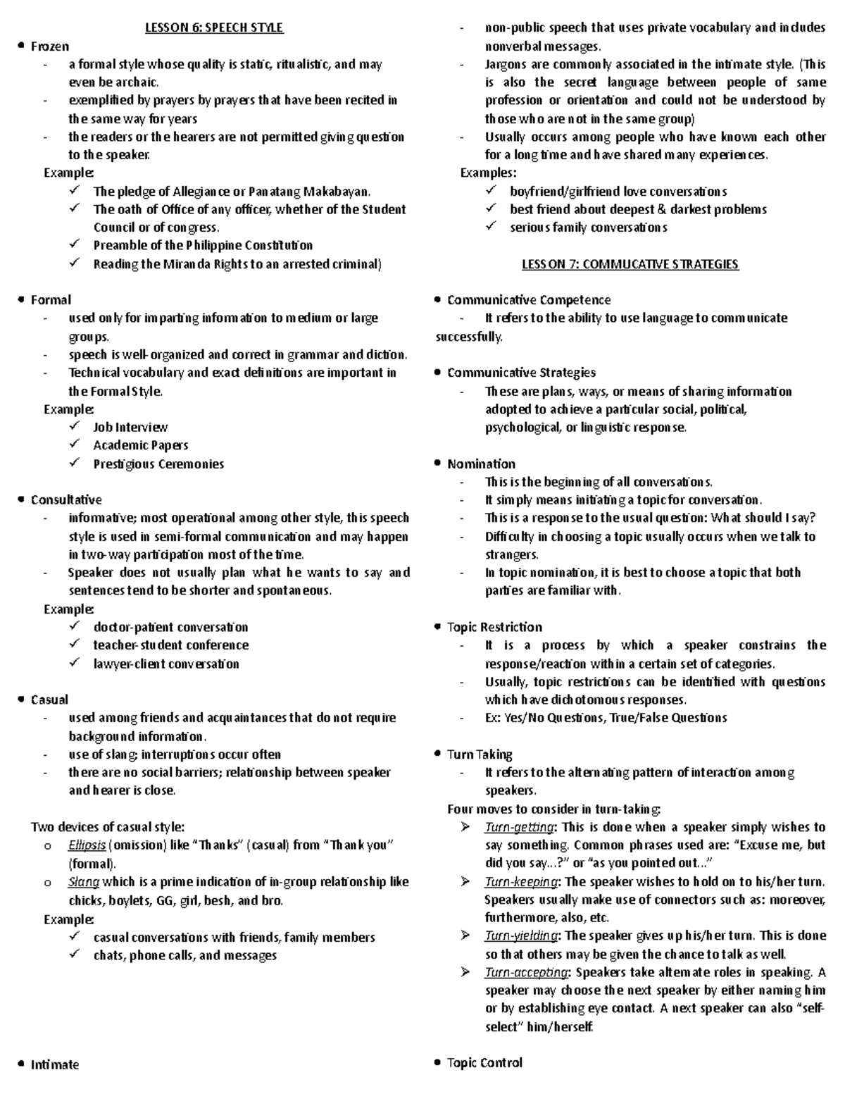 Reviewer FSA - ACCOUNTING - LESSON 6: SPEECH STYLE Frozen - a formal ...