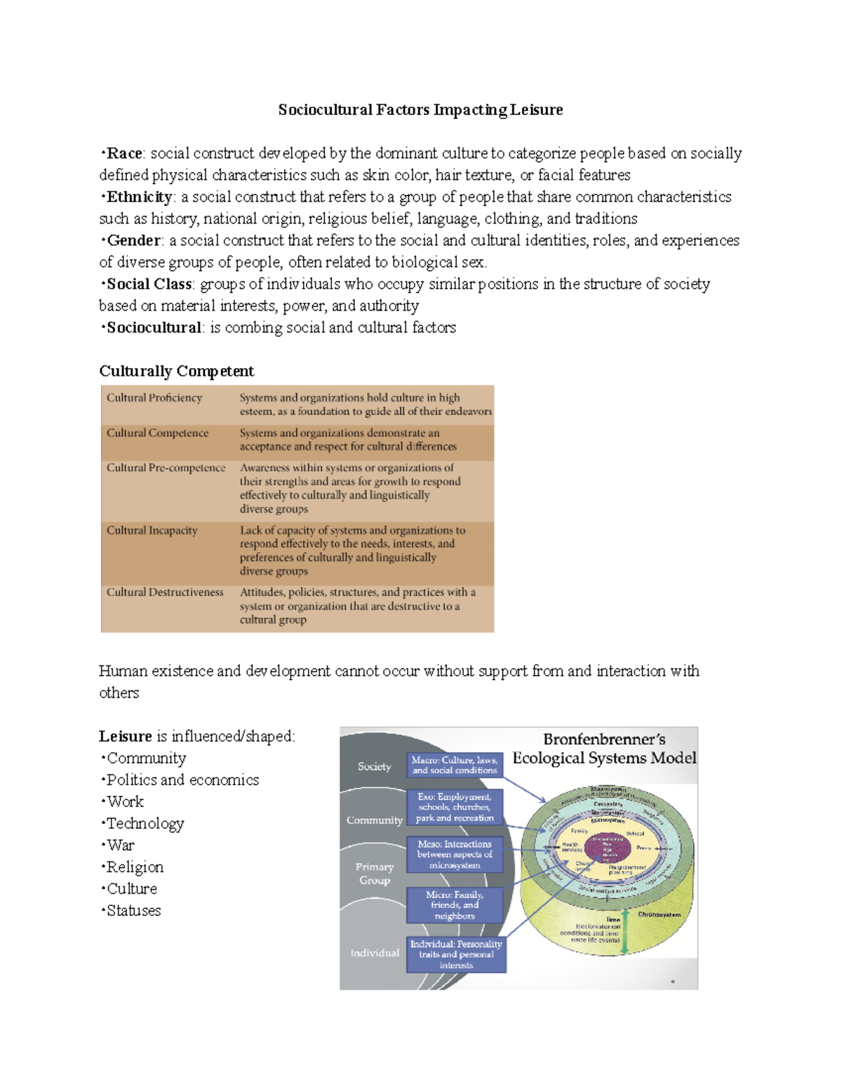 RPTS 201 Sociocultural Factors Leisure Affordance - Sociocultural ...