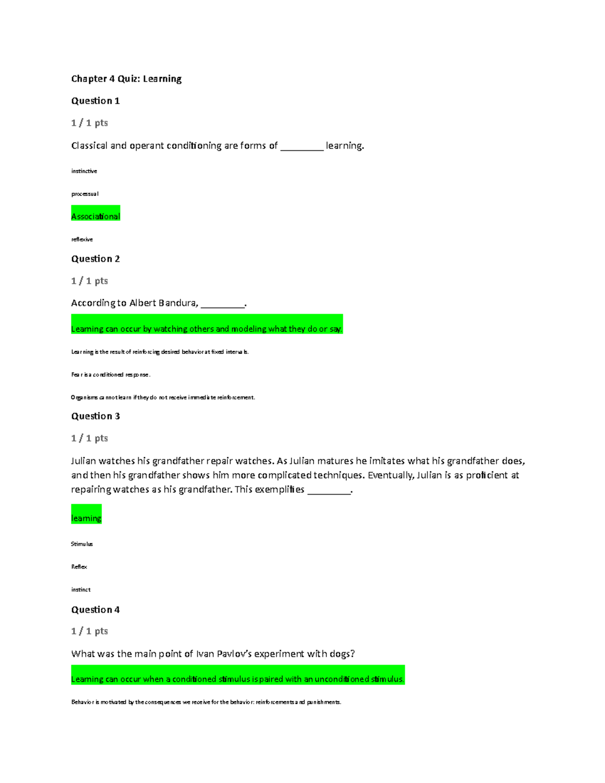 Document 19 - answer key - Chapter 4 Quiz: Learning Question 1 1 / 1 ...
