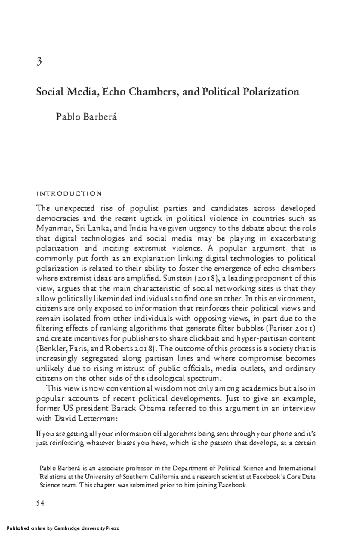 Social media echo chambers and political polarization - 3 Social Media, Echo Chambers, and ...