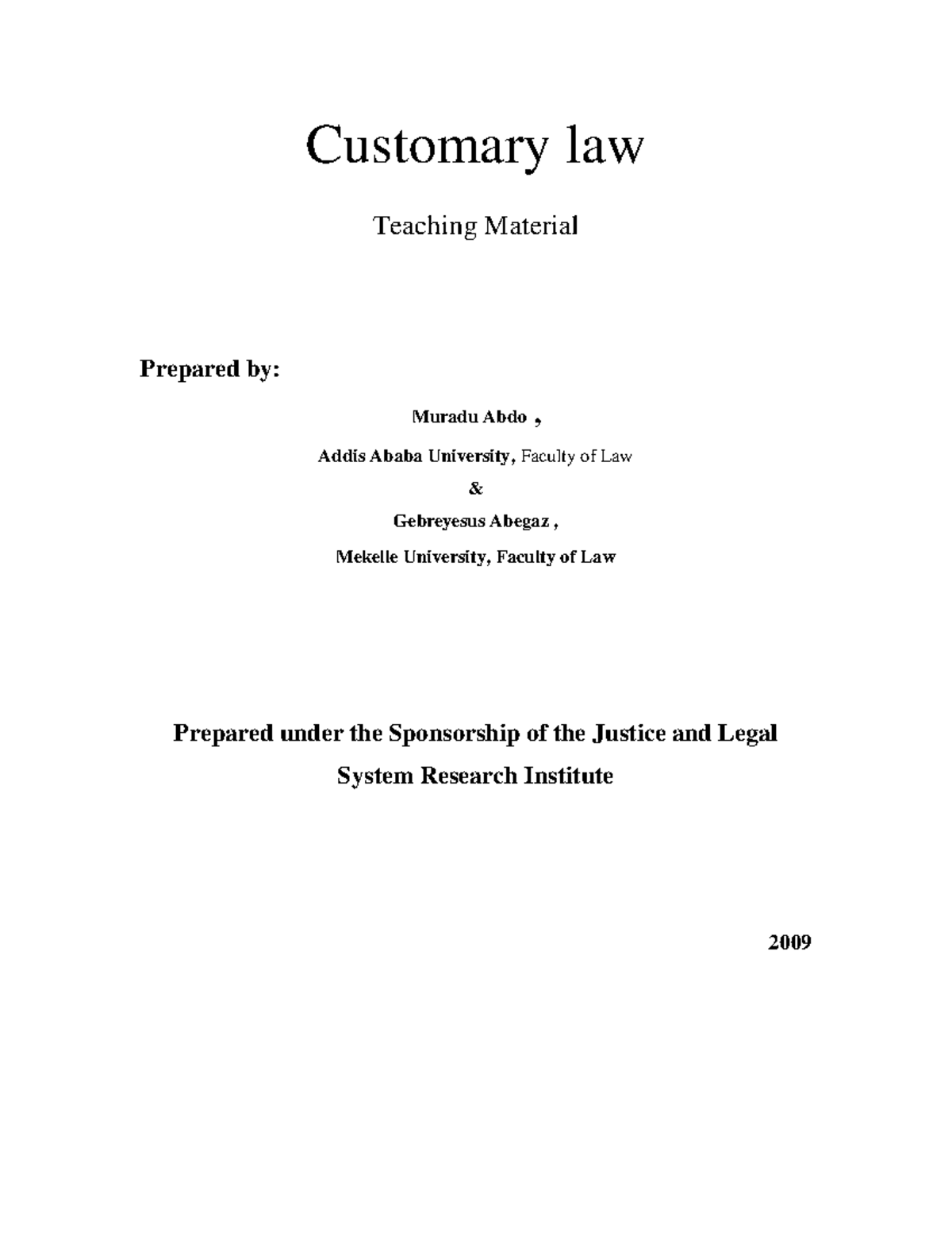 Customary Law 230430 104836 - Customary law Teaching Material Prepared ...