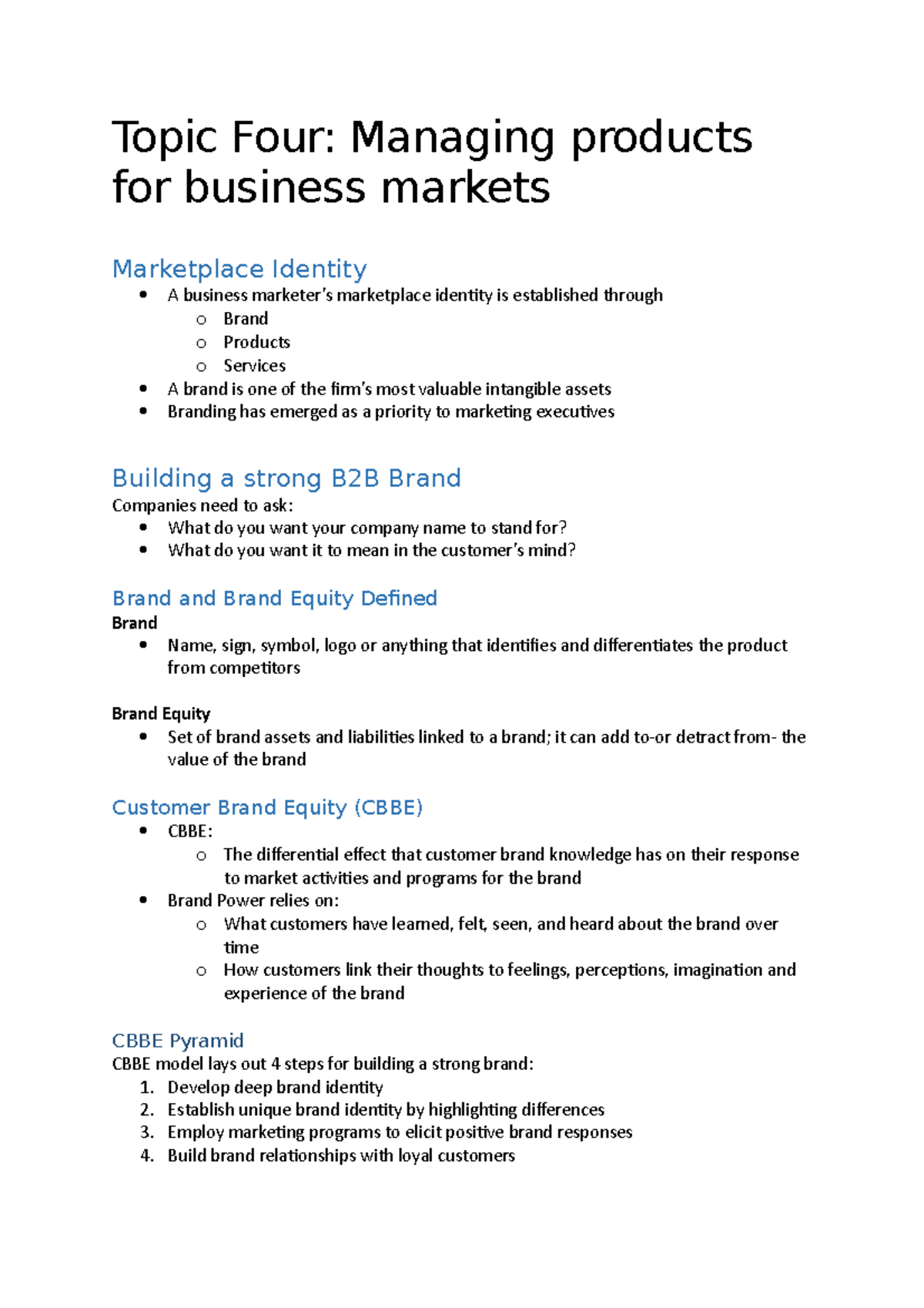 Topic Four - lecture notes - Topic Four: Managing products for business ...