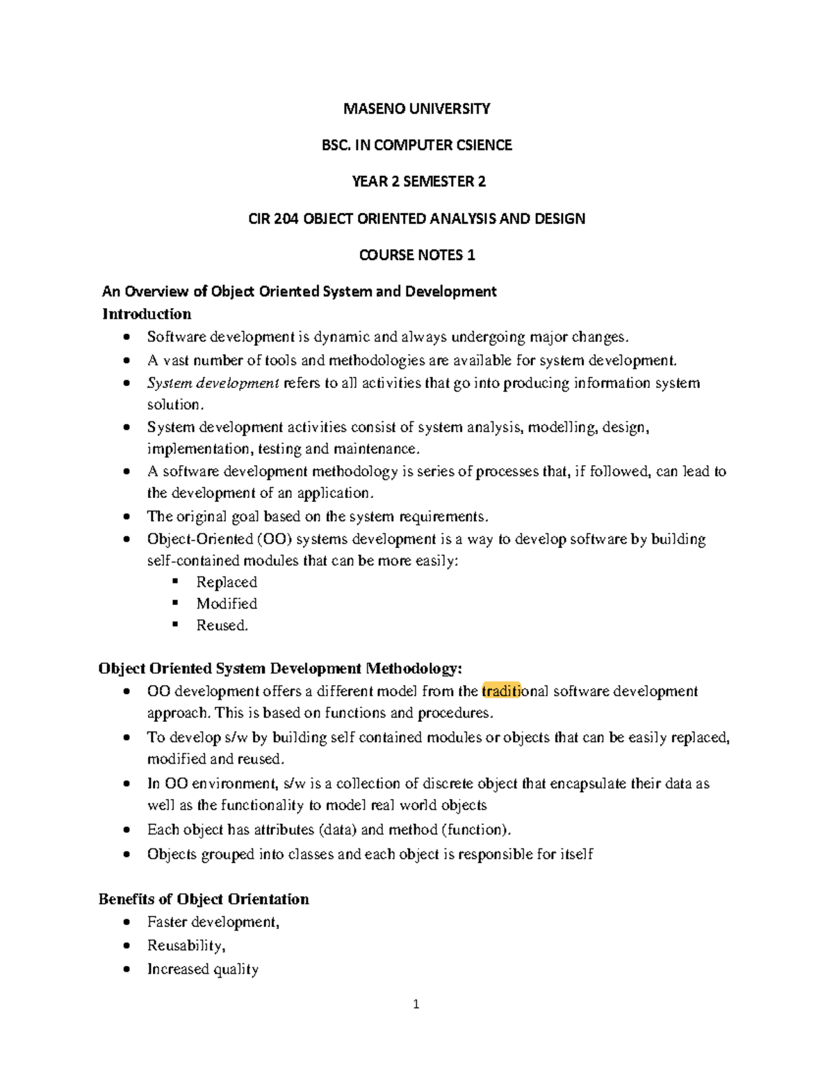 CIR 204 Notes - 1 - MASENO UNIVERSITY BSC. IN COMPUTER CSIENCE YEAR 2 ...