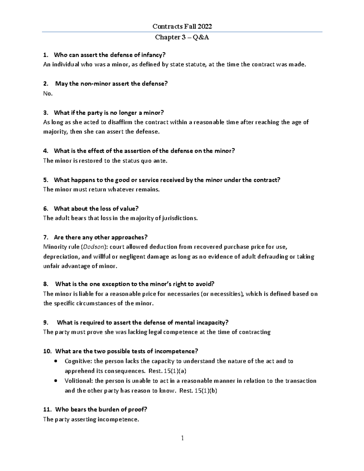 Chapter 3 Quiz Answers - Contracts Fall 2022 Chapter 3 – Q&A 1 Who can ...