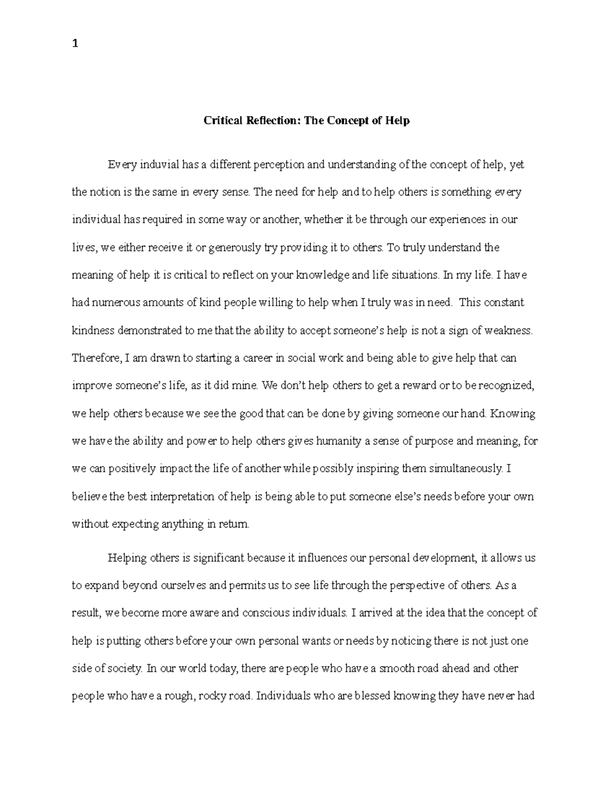 Critical Reflection - SOCWORK 1AA3 - McMaster - Studocu