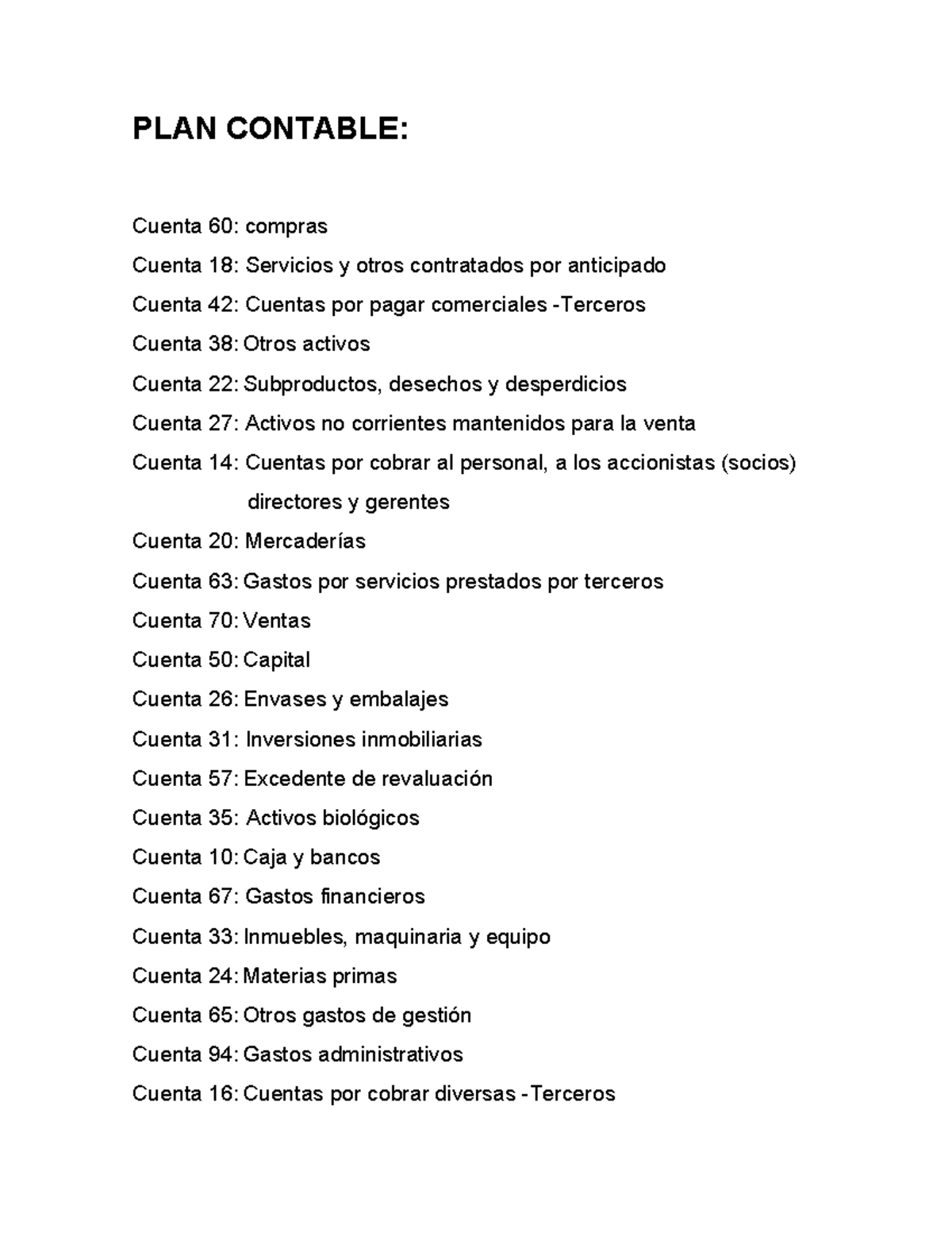 PLAN Contable - PLAN CONTABLE: Cuenta 60: compras Cuenta 18: Servicios ...
