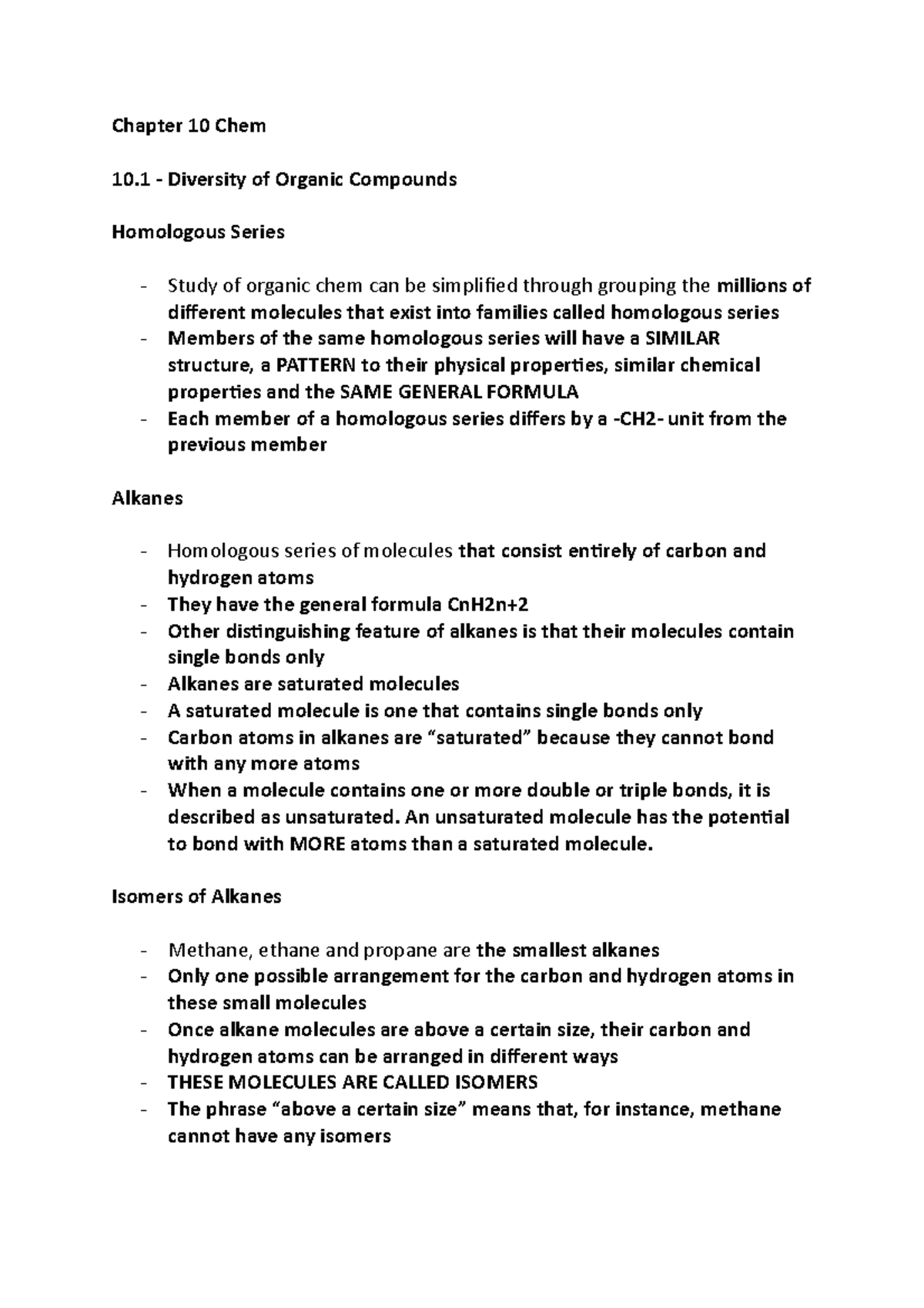 Chapter 10 Chem - notes - Chapter 10 Chem 10 - Diversity of Organic ...