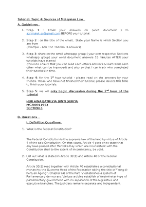Tutorial - Topic 3 - Sources of Malaysian Law - Guidelines Step 1 ...