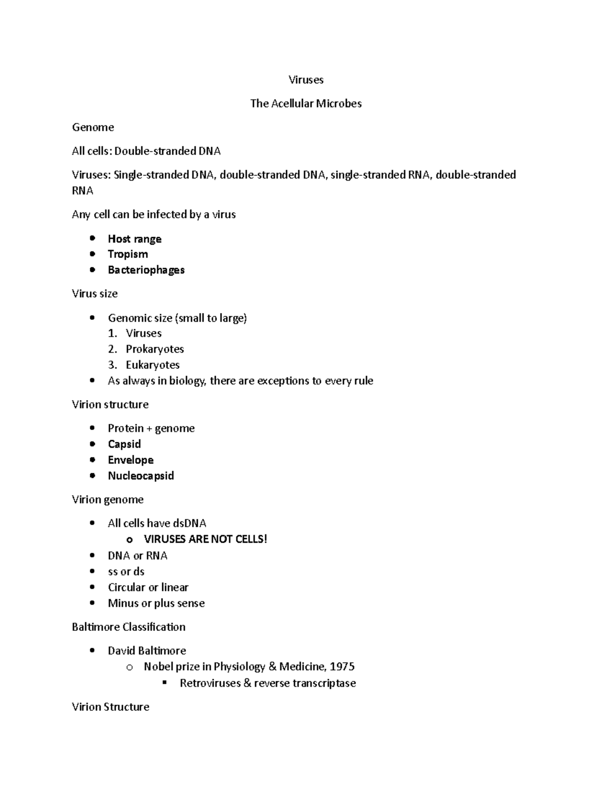 Viruses - Lecture notes 8 - Viruses The Acellular Microbes Genome All ...