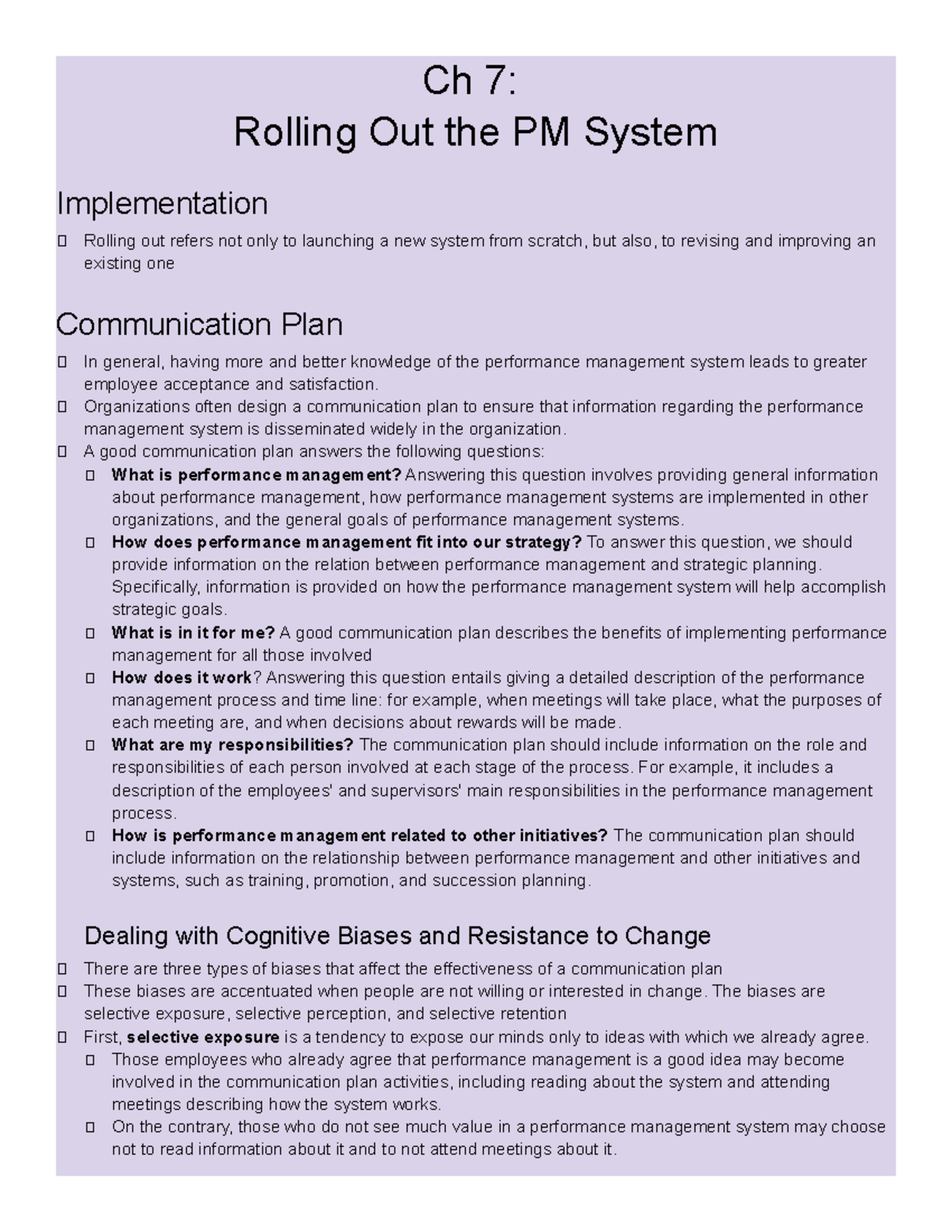 Ch 7 Rolling Out the Performance Management System - Ch 7: Rolling Out ...