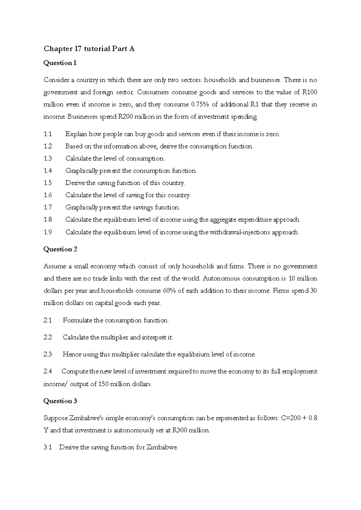Chapter 17 Tutorial PART A - Chapter 17 tutorial Part A Question 1 ...